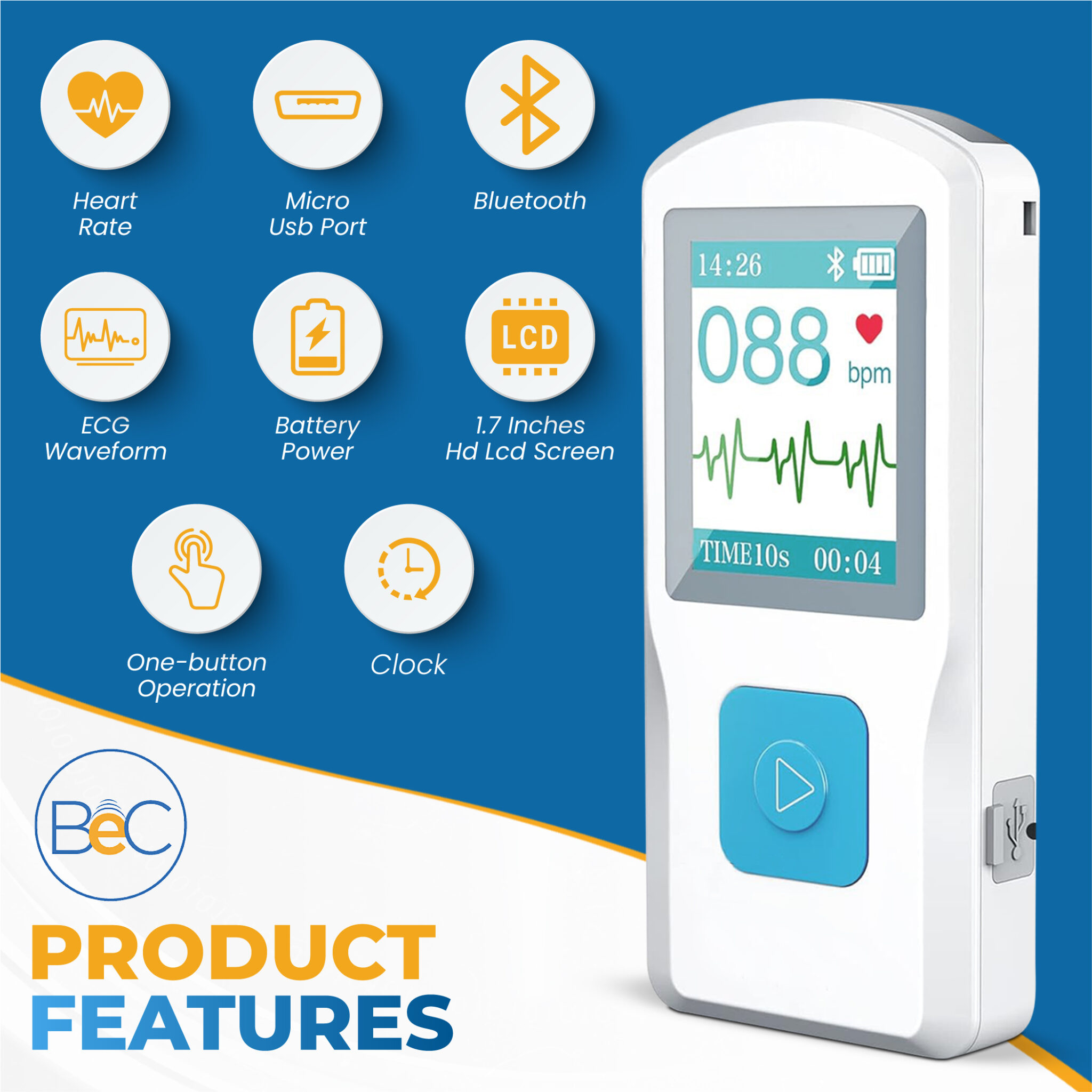BeC Portable ECG Monitor – Blue Echo